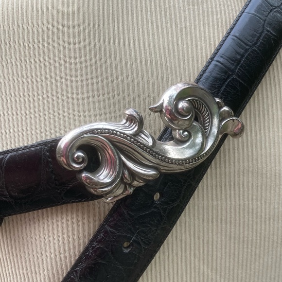 Brighton | Accessories | Vintage Brighton Floral Buckle Black Reptile ...